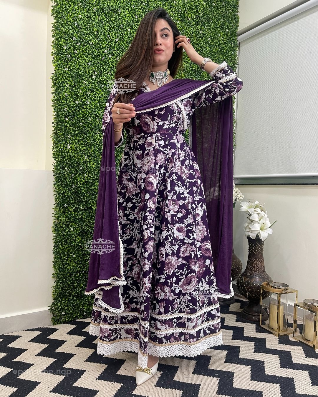 Angrakha Floral print on print Anarkali – panachengp